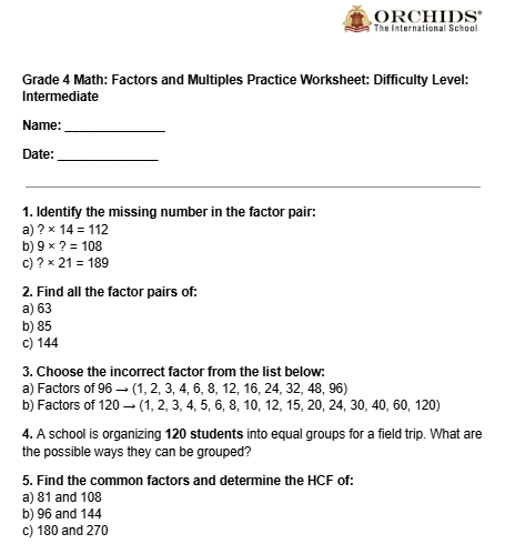 Multiples And Factors Worksheet For Class 4 Thekidsworksheet
